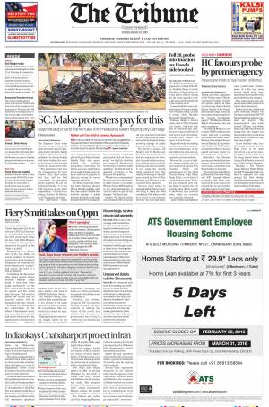 Tribune India The Tribune, Thu, 25 Feb 16